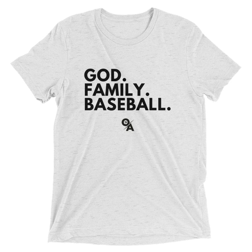 Adult God Family Baseball Heather White T-shirt | Ozzie Albies